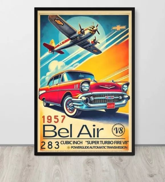 Chevrolet Bel Air 1957 Vintage Poster, Garage Decor Ideas, Retro Kids ...