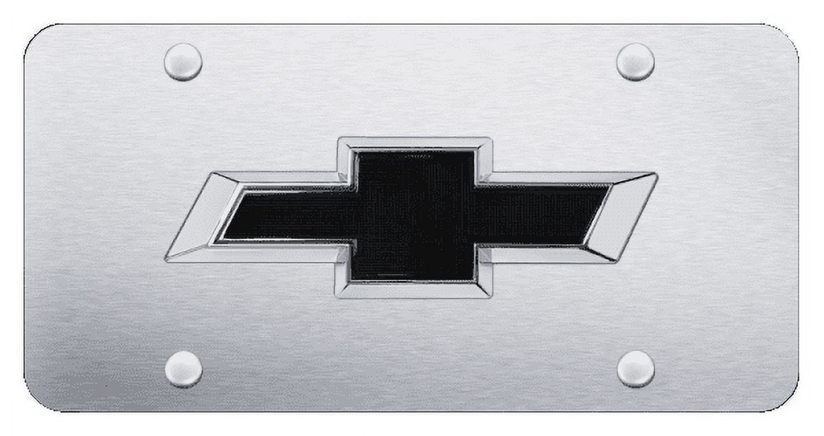 Chevrolet Black 3D Bowtie Logo Brushed Stainless License Plate Official ...