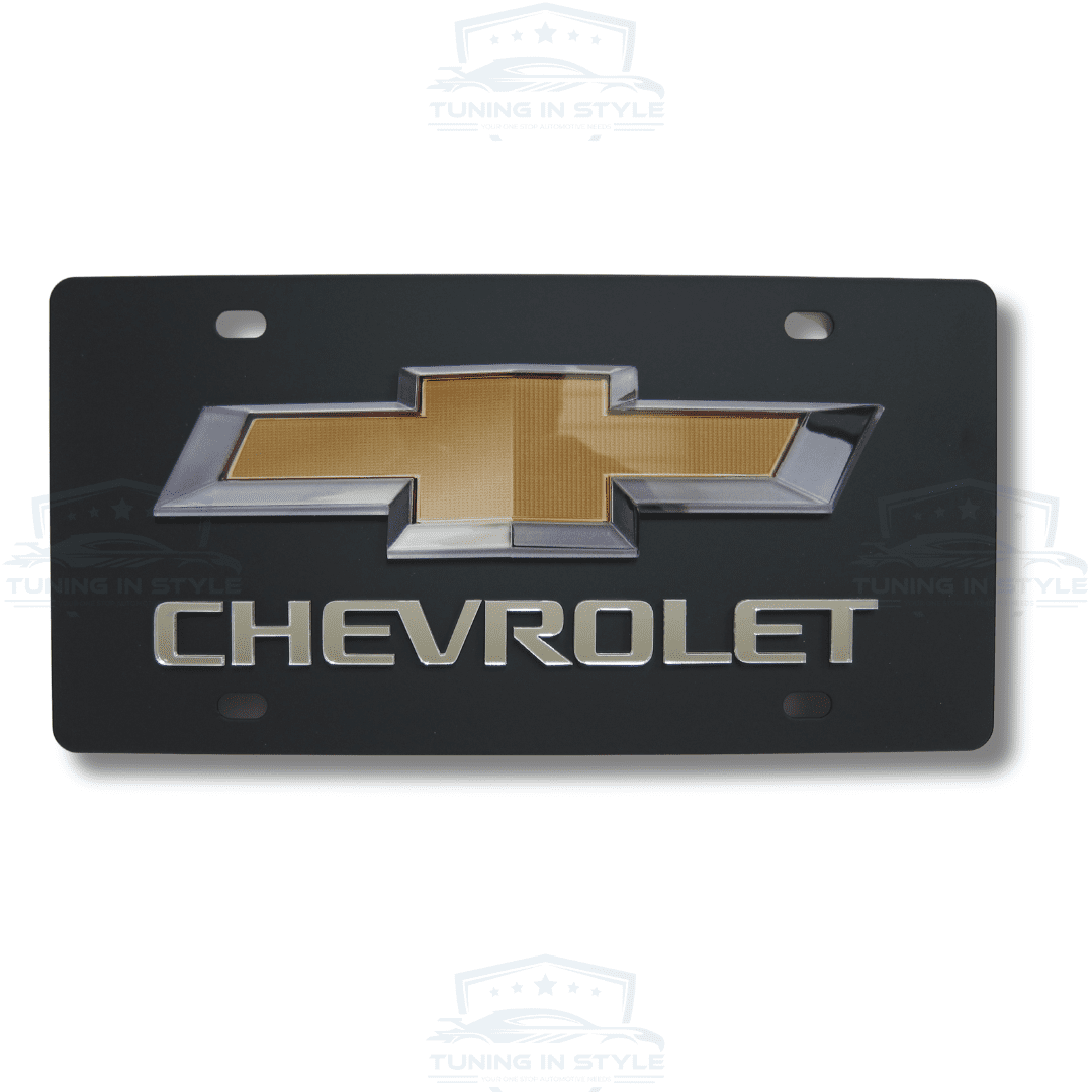 Chevrolet Bowtie Gold 3D Logo Black Carbon Steel License Plate Official ...