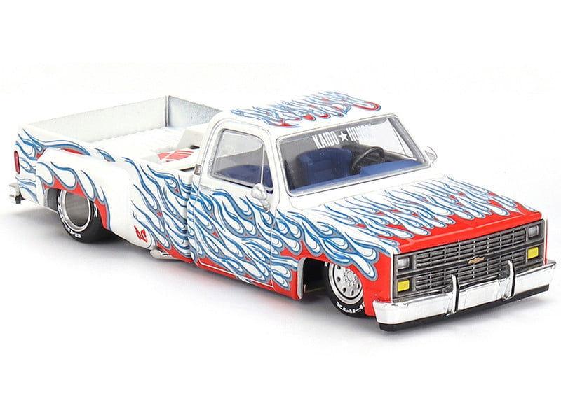 Chevrolet Silverado Dually Pickup Truck "On Fire V2" White Met w/Blue ...