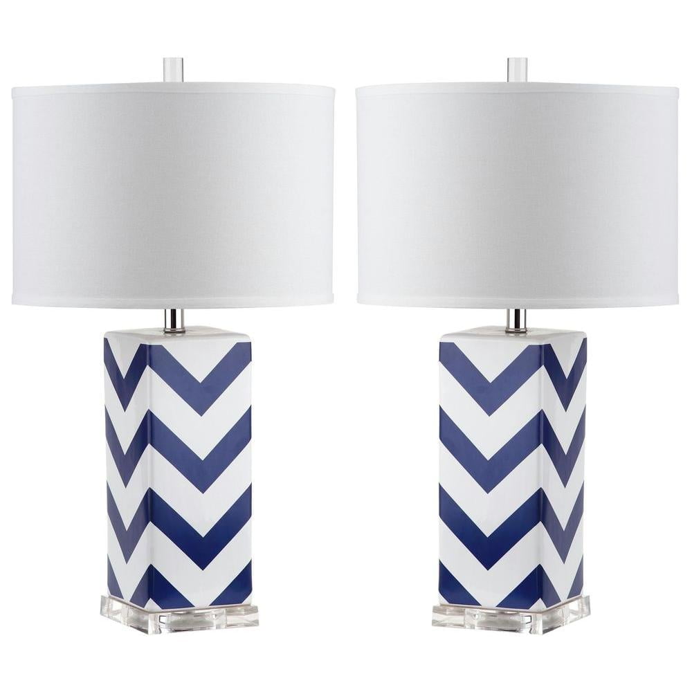 Chevron 27 in. Navy Stripe Table Lamp with White Shade (Set of 2 ...