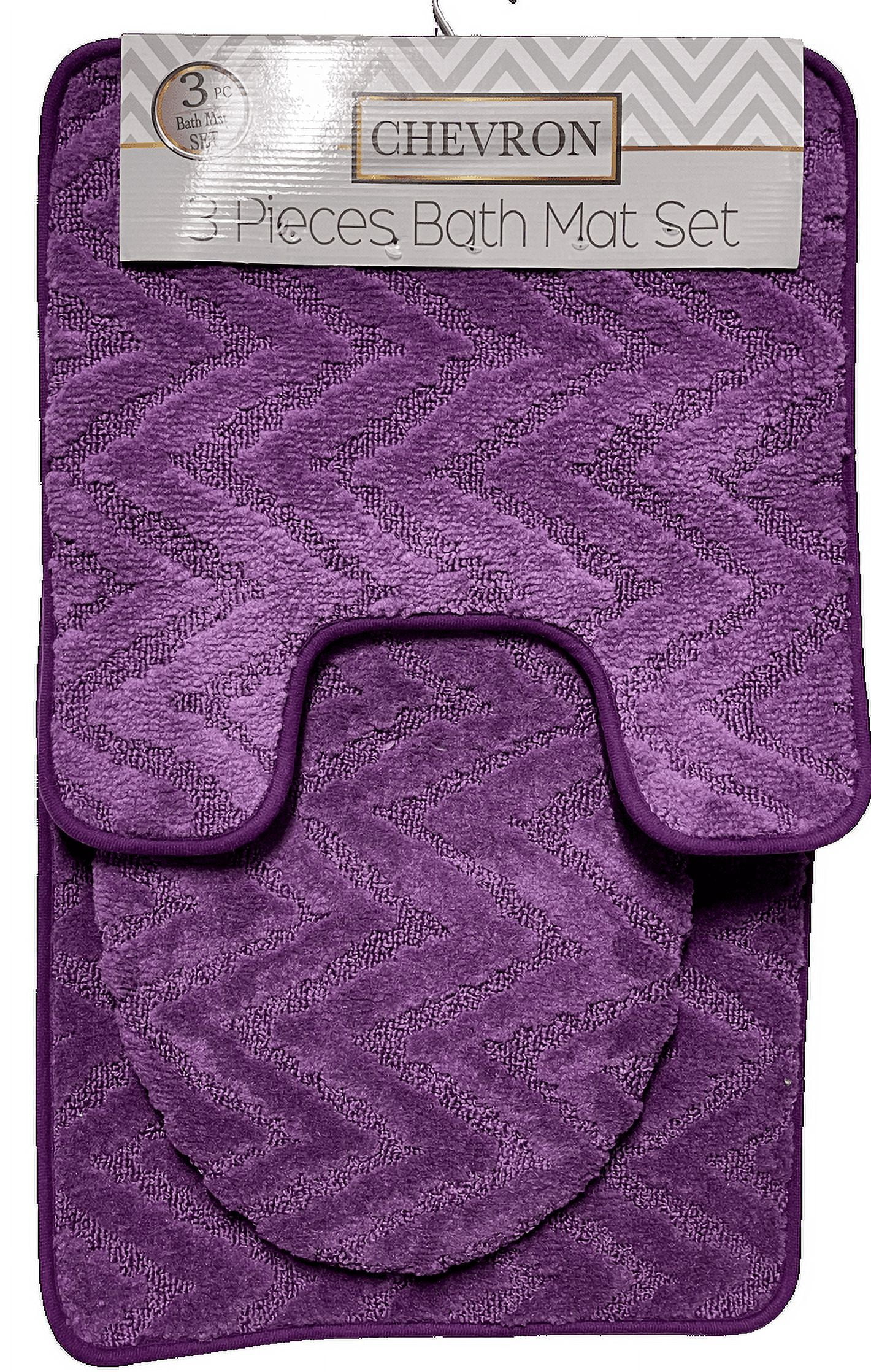 Chevron 3 Piece Sculptured Bath Rug, Contour Rug and Lid Cover Set ...