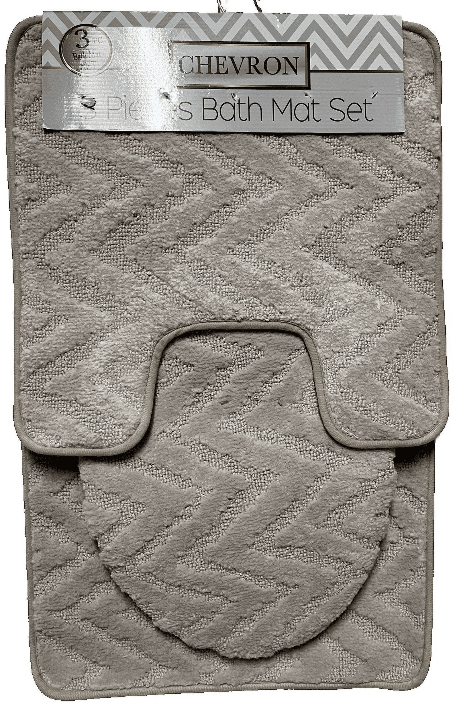 Chevron 3 Piece Sculptured Bath Rug, Contour Rug and Lid Cover Set ...
