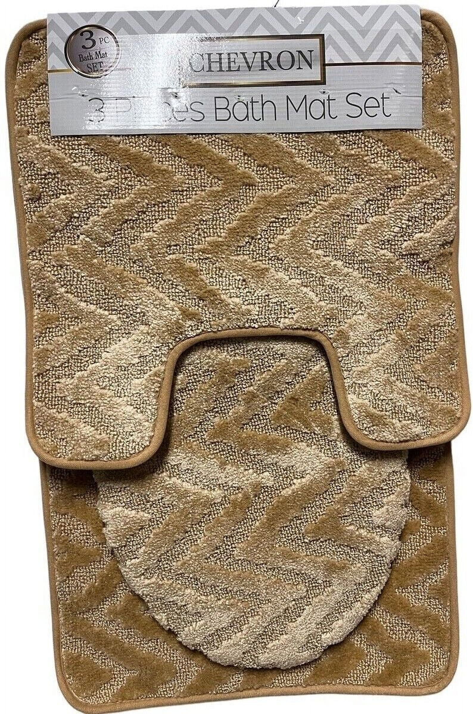 Chevron 3 Piece Sculptured Bath Rug, Contour Rug and Lid Cover Set ...