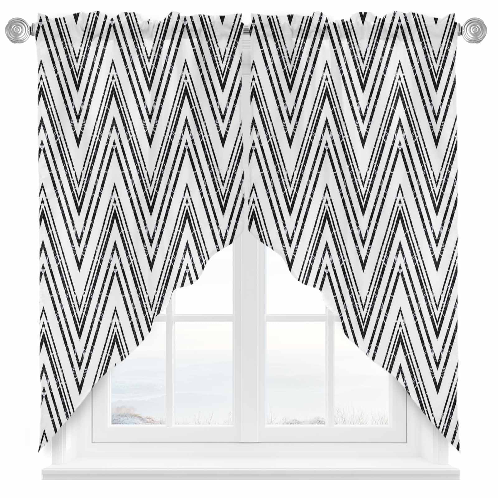Chevron Black Swag Curtain Valance for Windows, and White Abstract ...