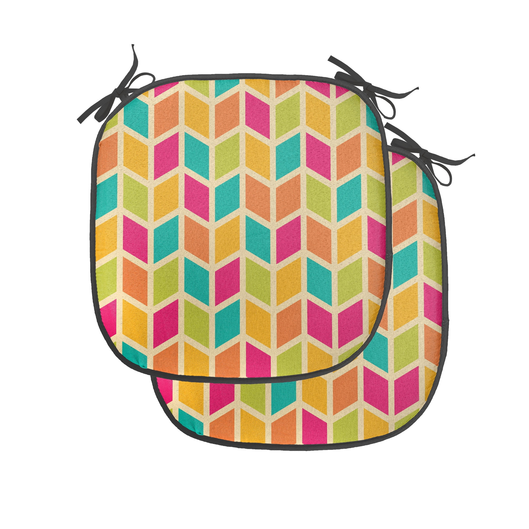 Chevron Chair Seating Cushion Set of 2, Energetic Colorful Geometry ...