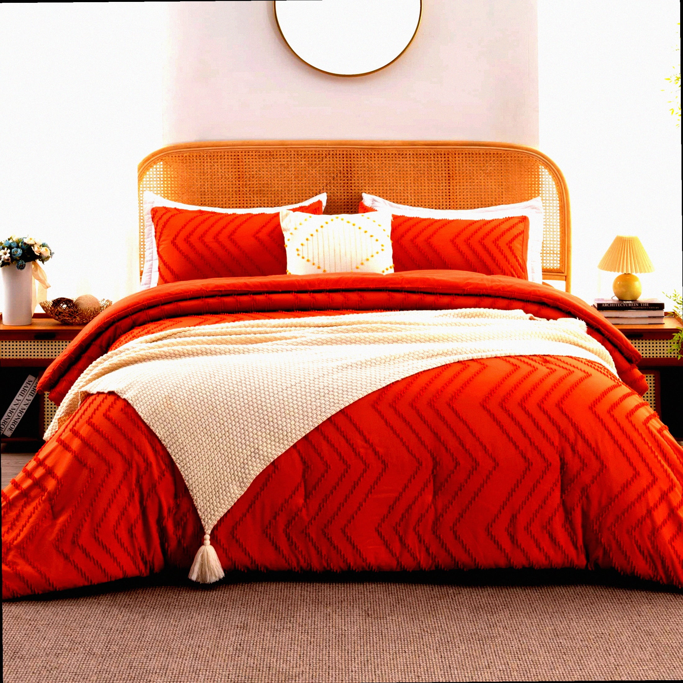 Chevron Cozy Fall Comforter Set - Burnt Orange Lightweight Bedding - 3 ...