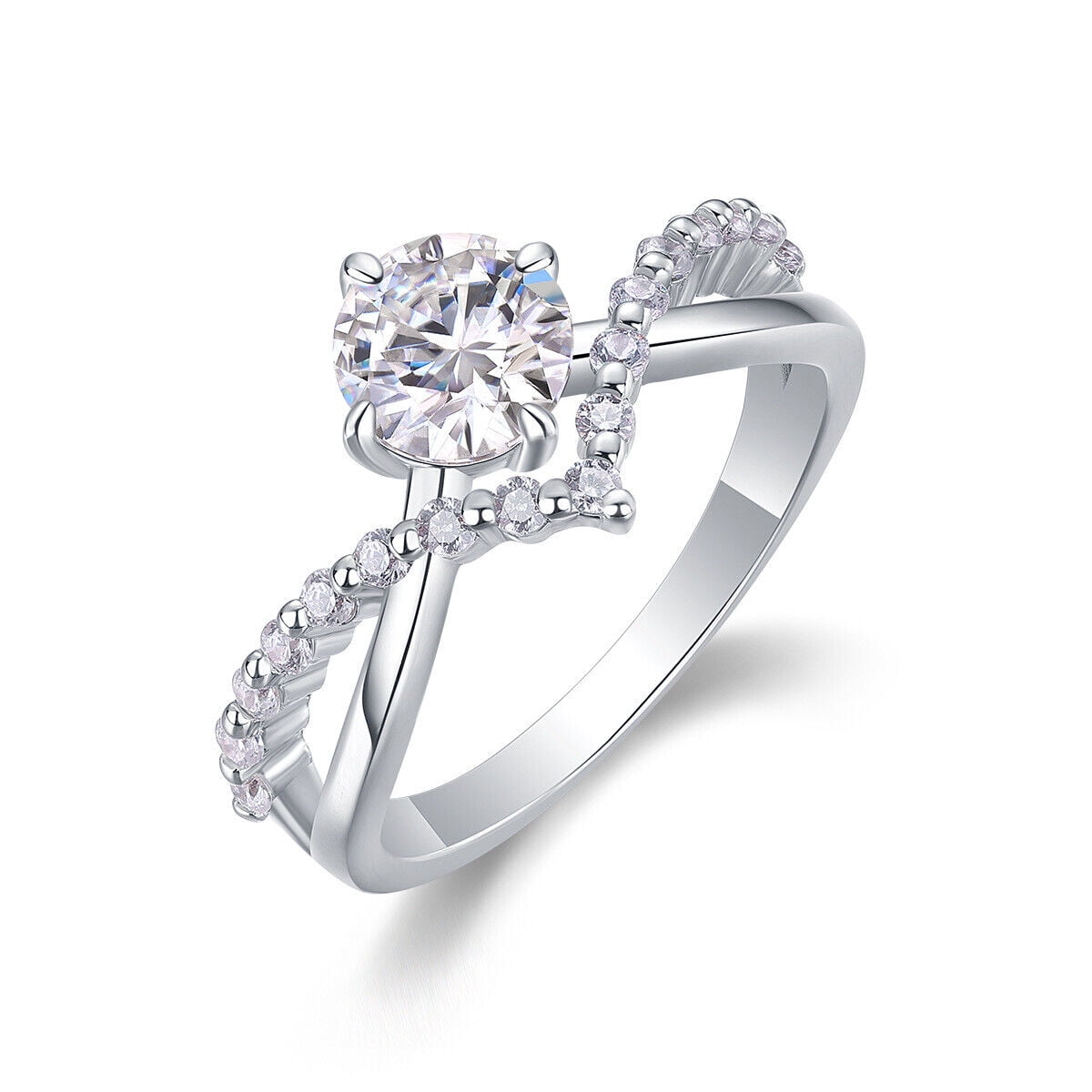 Chevron Crown Ring Solitaire Engagement Ring 1.9 Ct Diamond 14K White ...