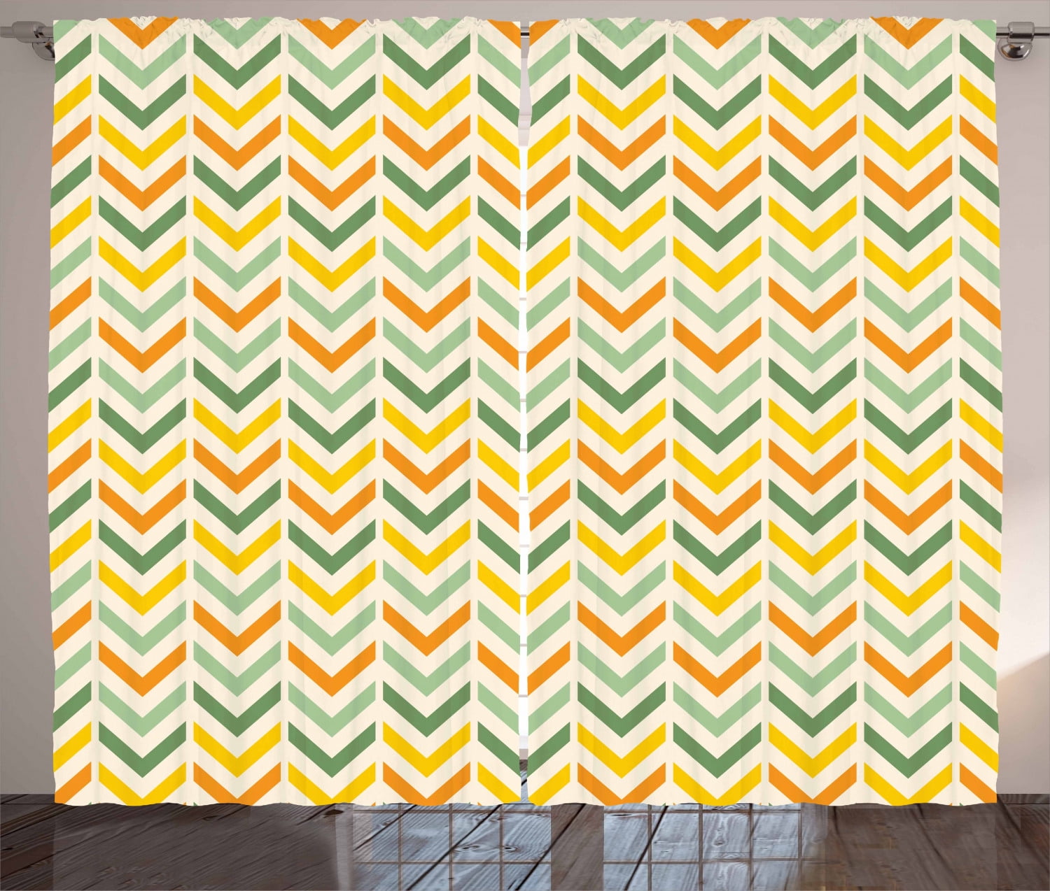 Ambesonne Chevron Curtains 2 Panel Set, Retro Zigzags Vertical, 108" x ...