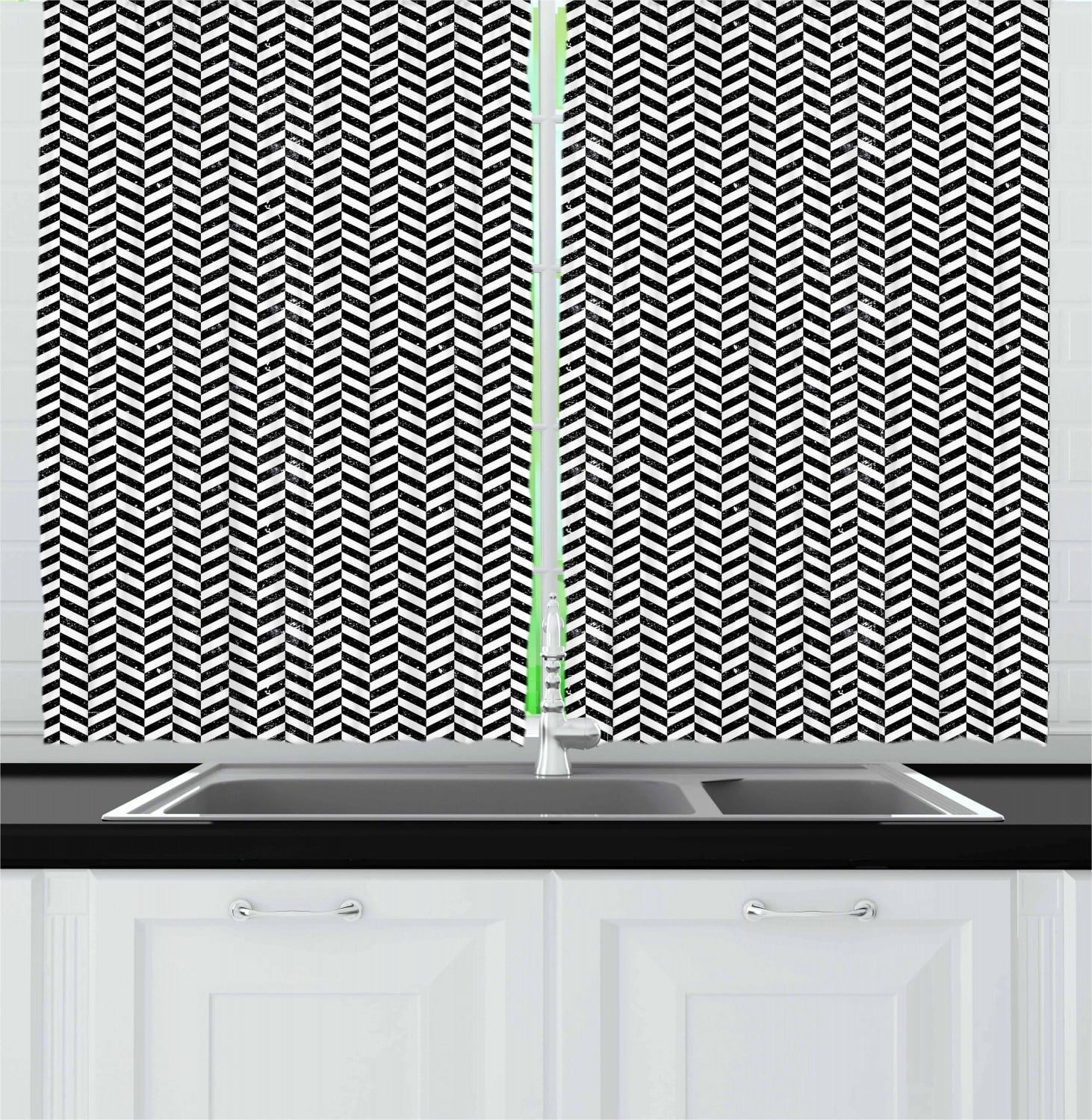 Chevron Curtains 2 Panels Set, Vintage Chevron Zigzags Wavy Lines with ...