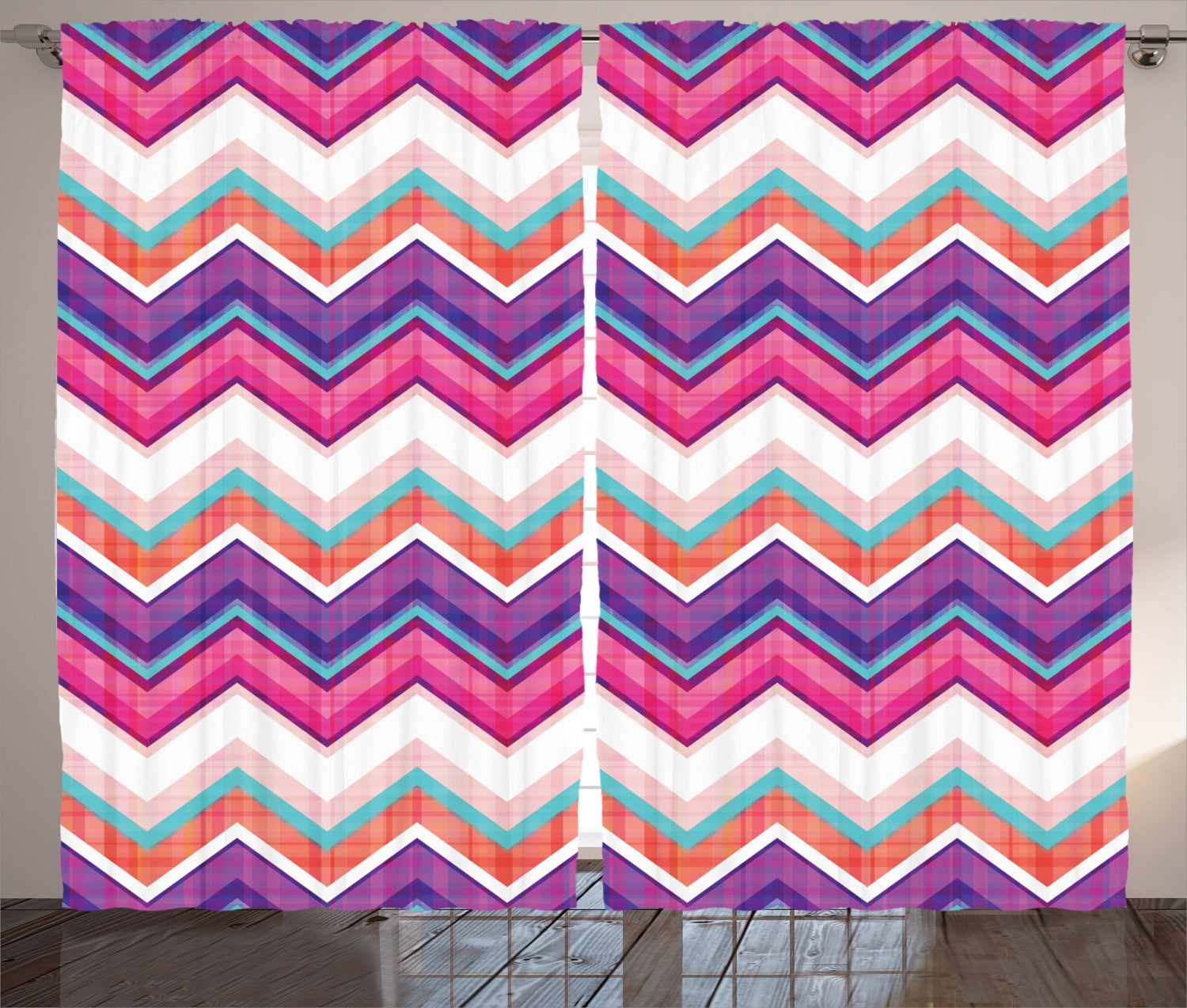 Ambesonne Chevron Curtains 2 Panel Set, Colorful Groovy Art, 108" x 90 ...