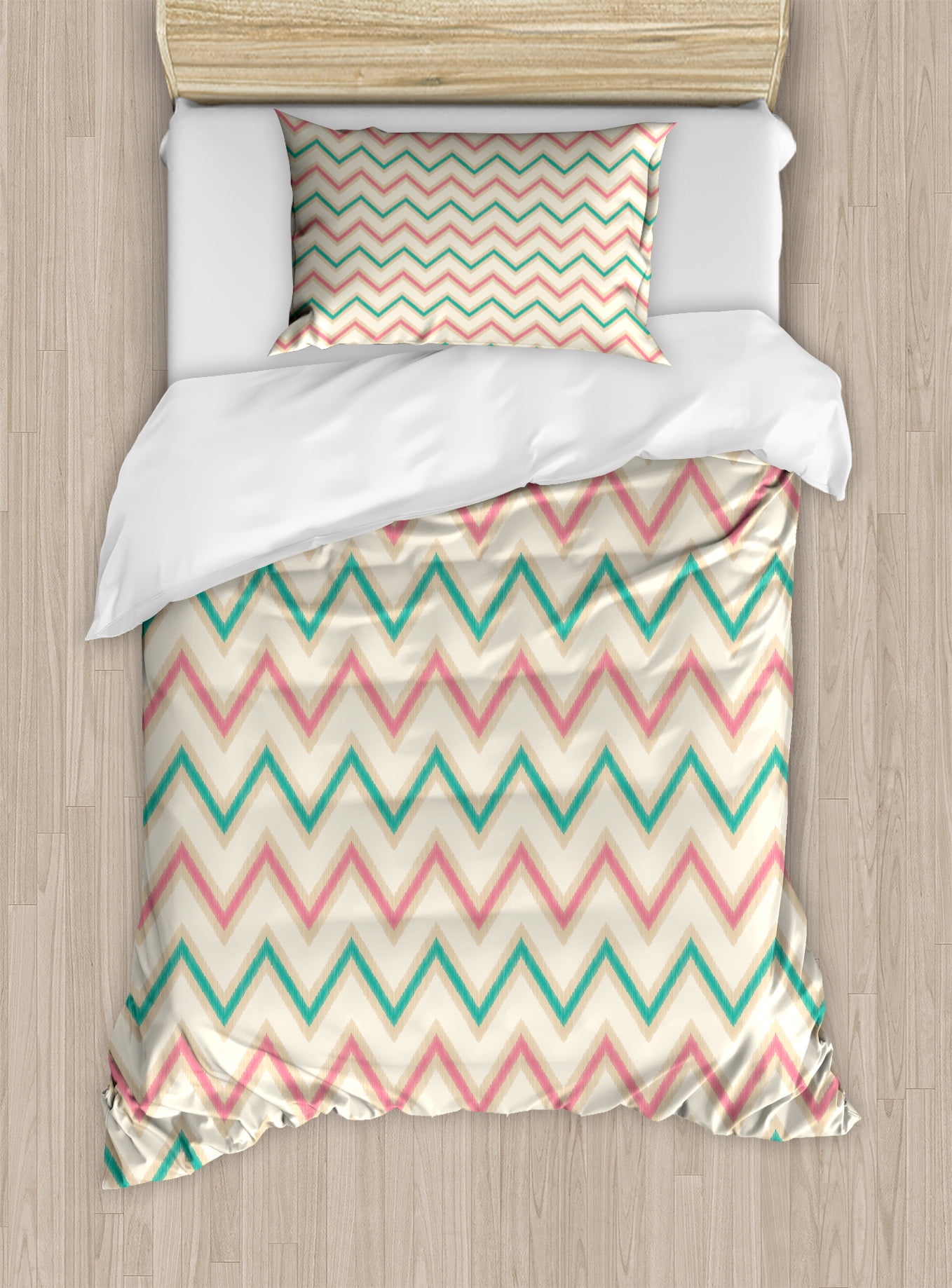 Chevron Duvet Cover Set, Digital Chevron Forms Technical Elements Retro ...