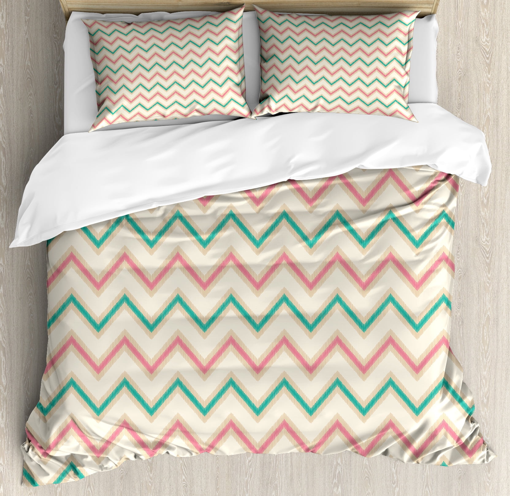 Chevron Duvet Cover Set, Digital Chevron Forms Technical Elements Retro ...