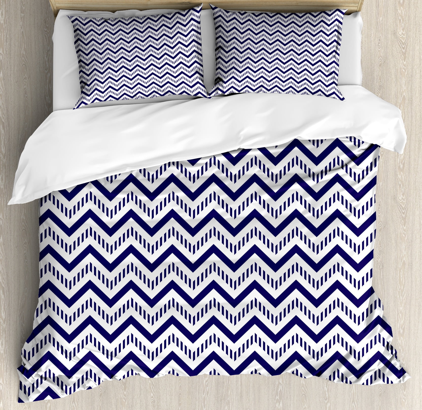 Chevron Duvet Cover Set, Geometrical Zig Zag Striped Pattern on White Background Modern Art ...