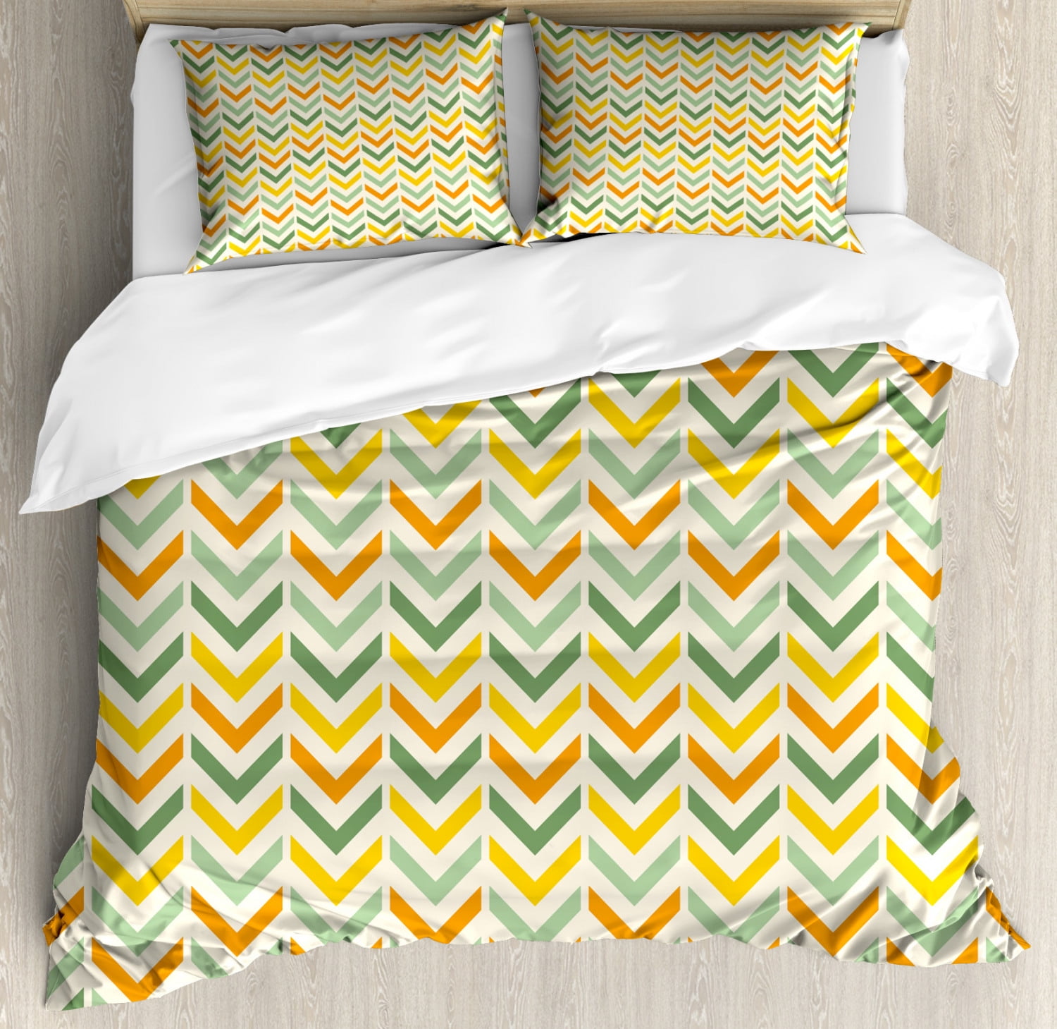 Chevron Duvet Cover Set Queen Size, Retro Countryside Colors Zigzags in ...