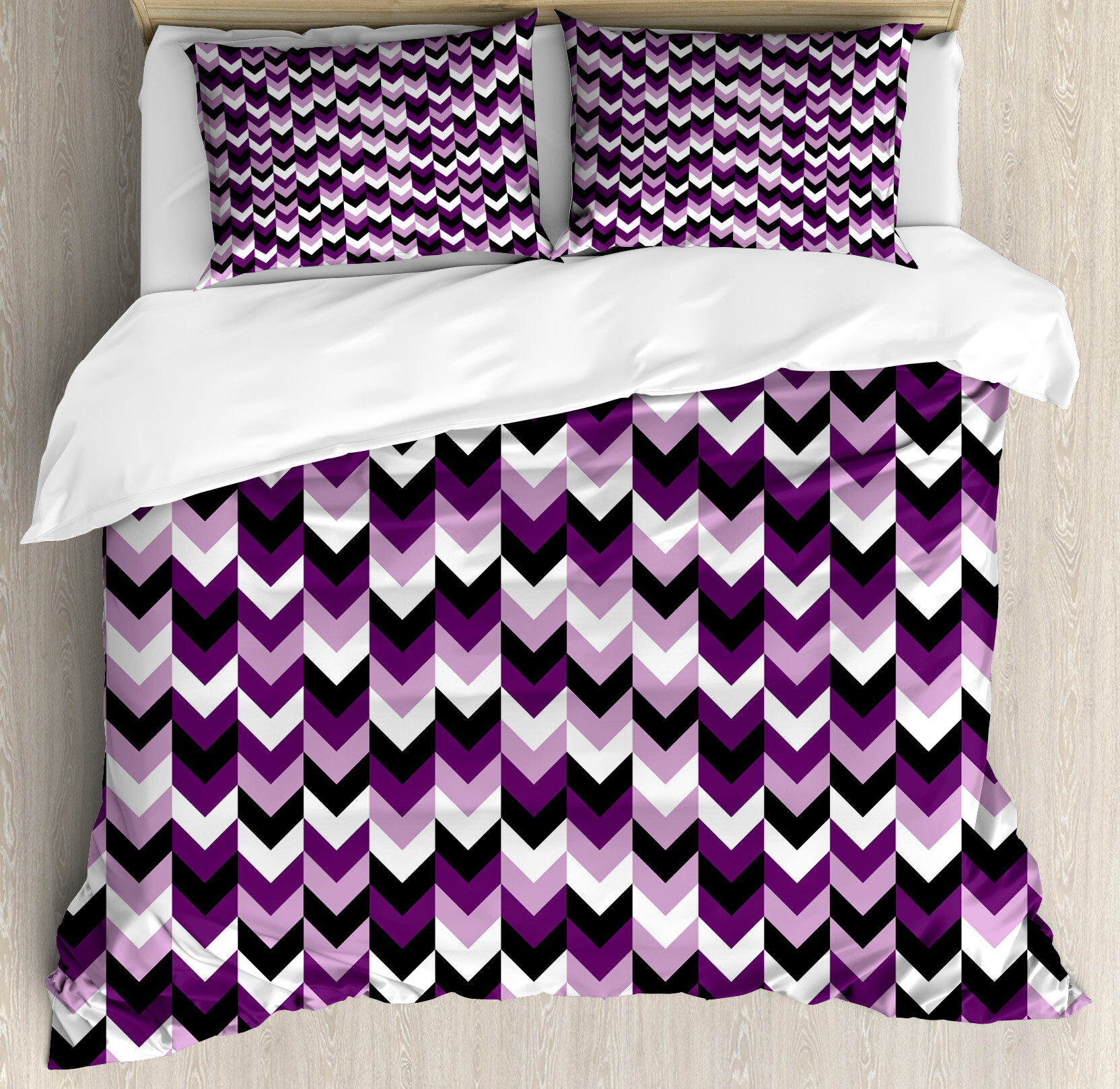 Chevron Duvet Cover Set, Zig Zag Arrows Geometric Symmetric Pattern ...