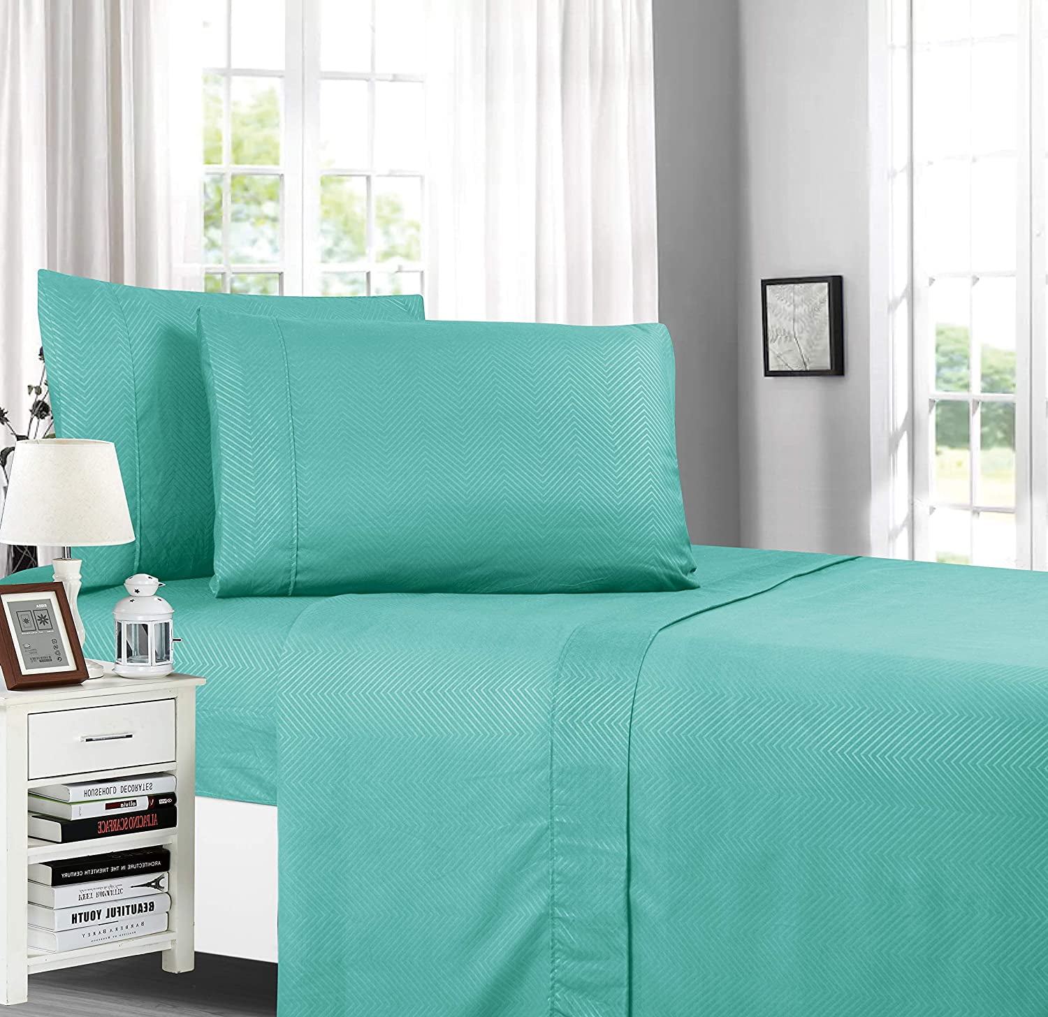 Chevron Embossed Collection 4-Piece Bed Sheet & Pillowcase Set ...