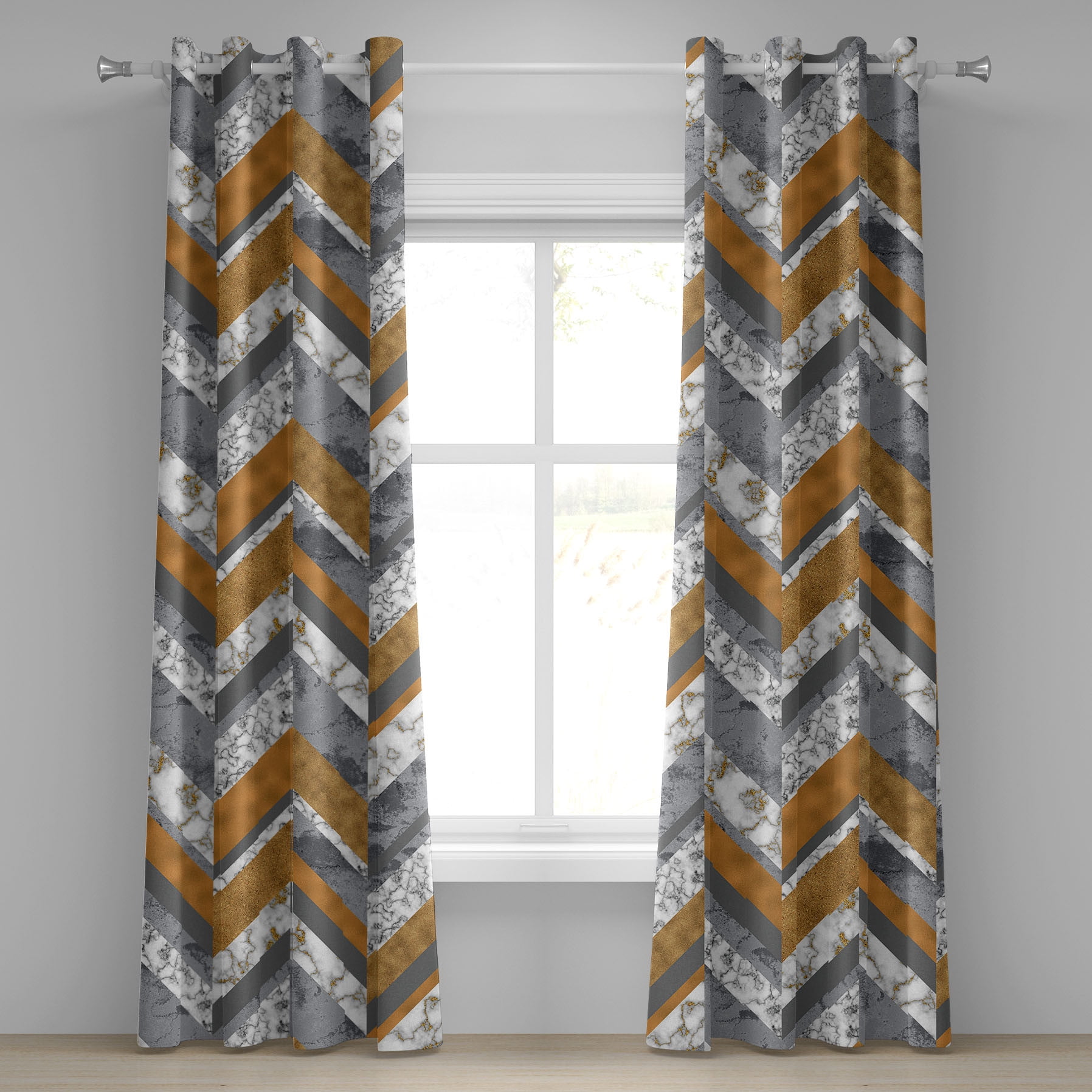 Chevron Grommet Curtain, Pastel-Colored Repetitive Geometric Zigzag ...