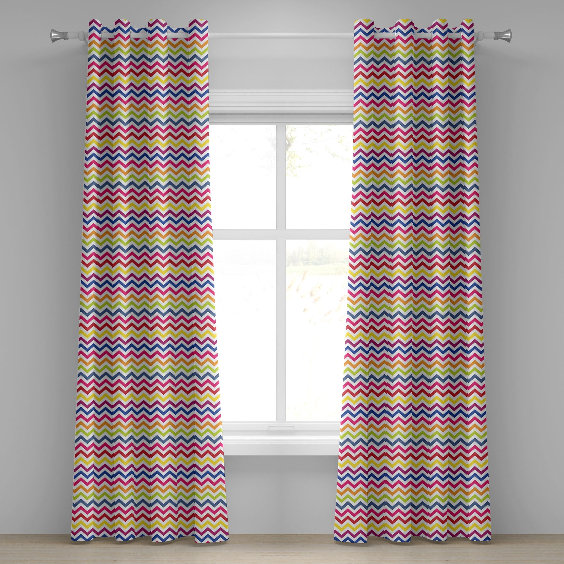 Chevron Grommet Curtain, Chevron Pattern Colorful Rainbow Inspired Fun ...