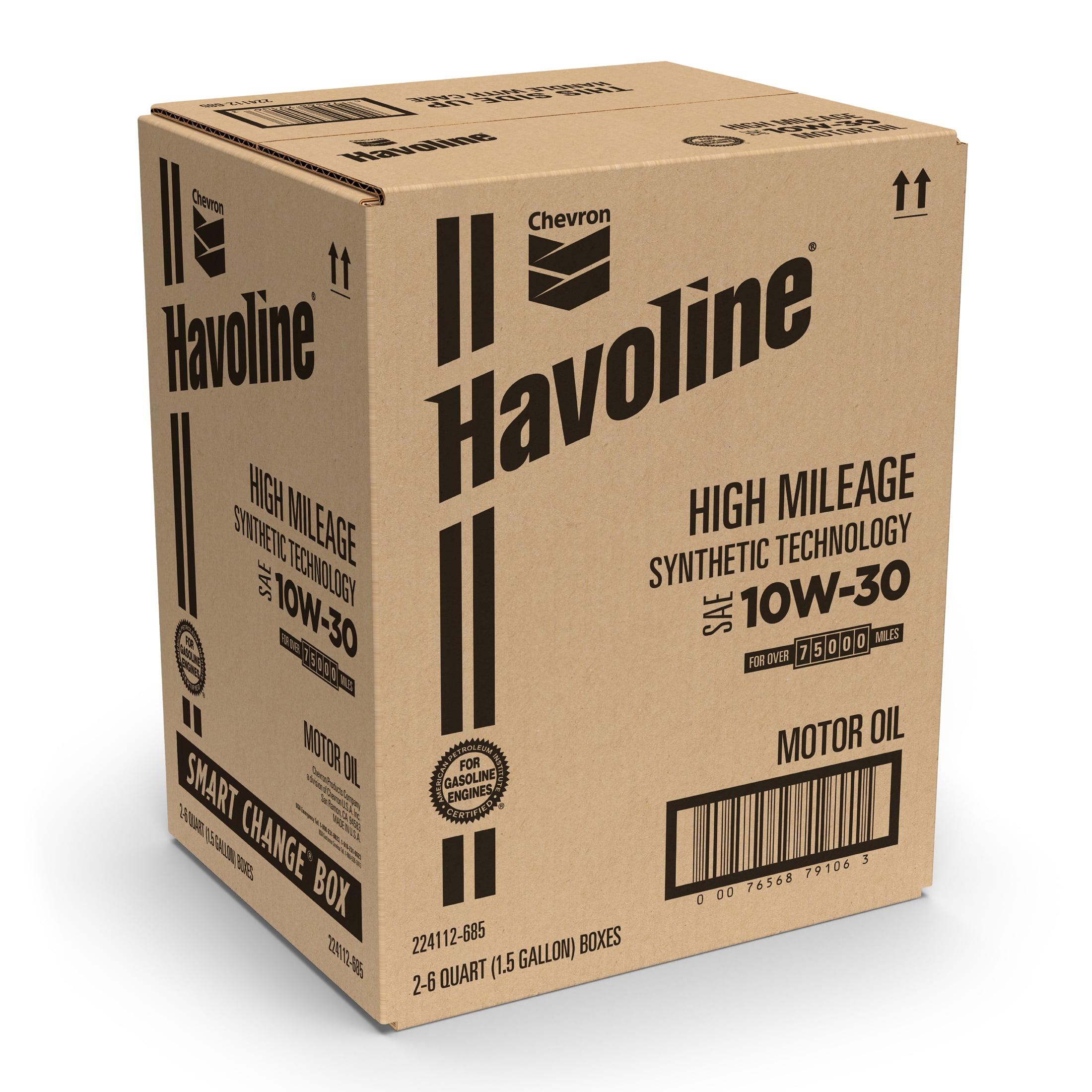 Chevron Havoline High Mileage Synthetic Technology Motor Oil 10W-30, 6 ...