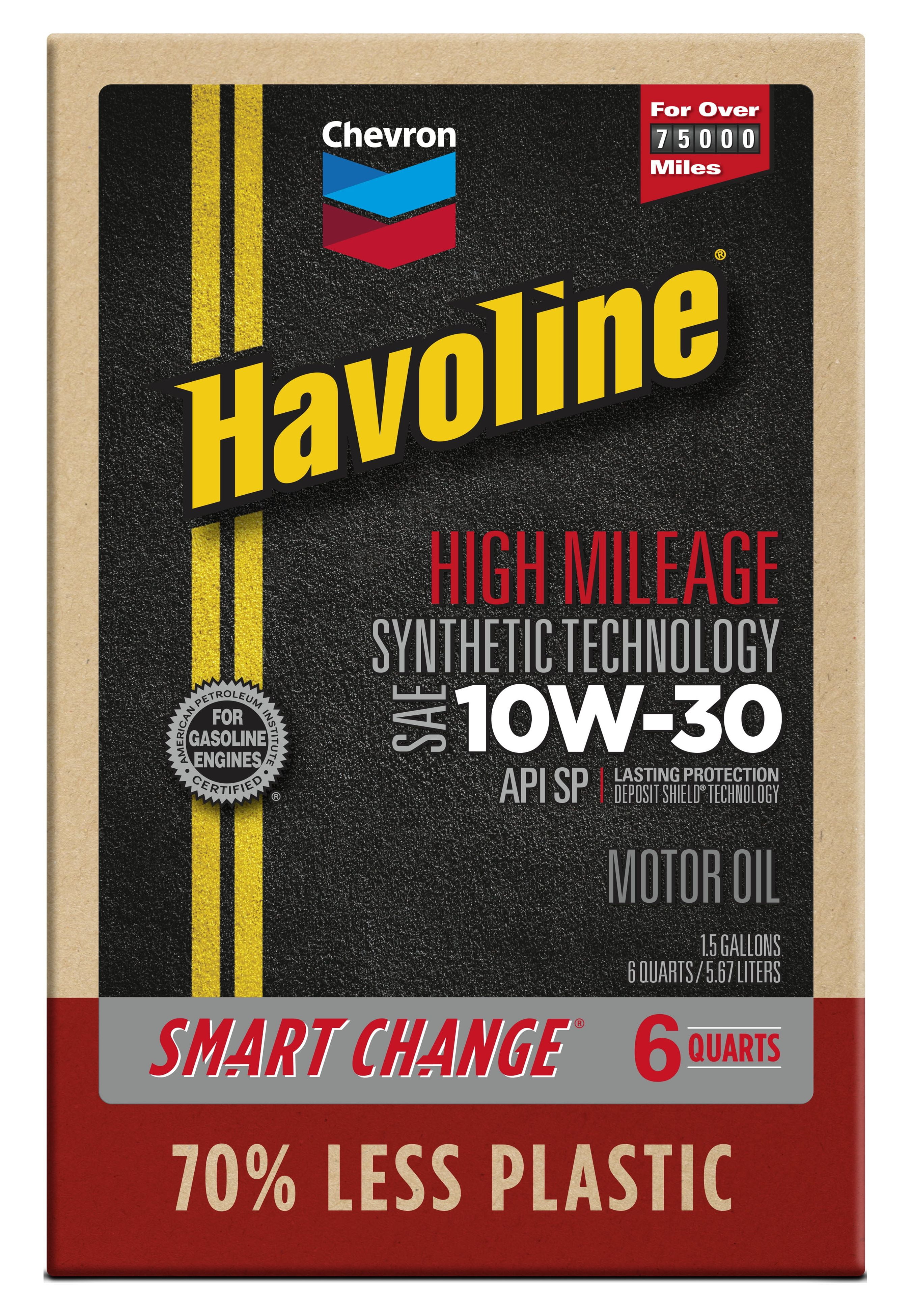 Chevron Havoline High Mileage Synthetic Technology Motor Oil 10W-30, 6 ...