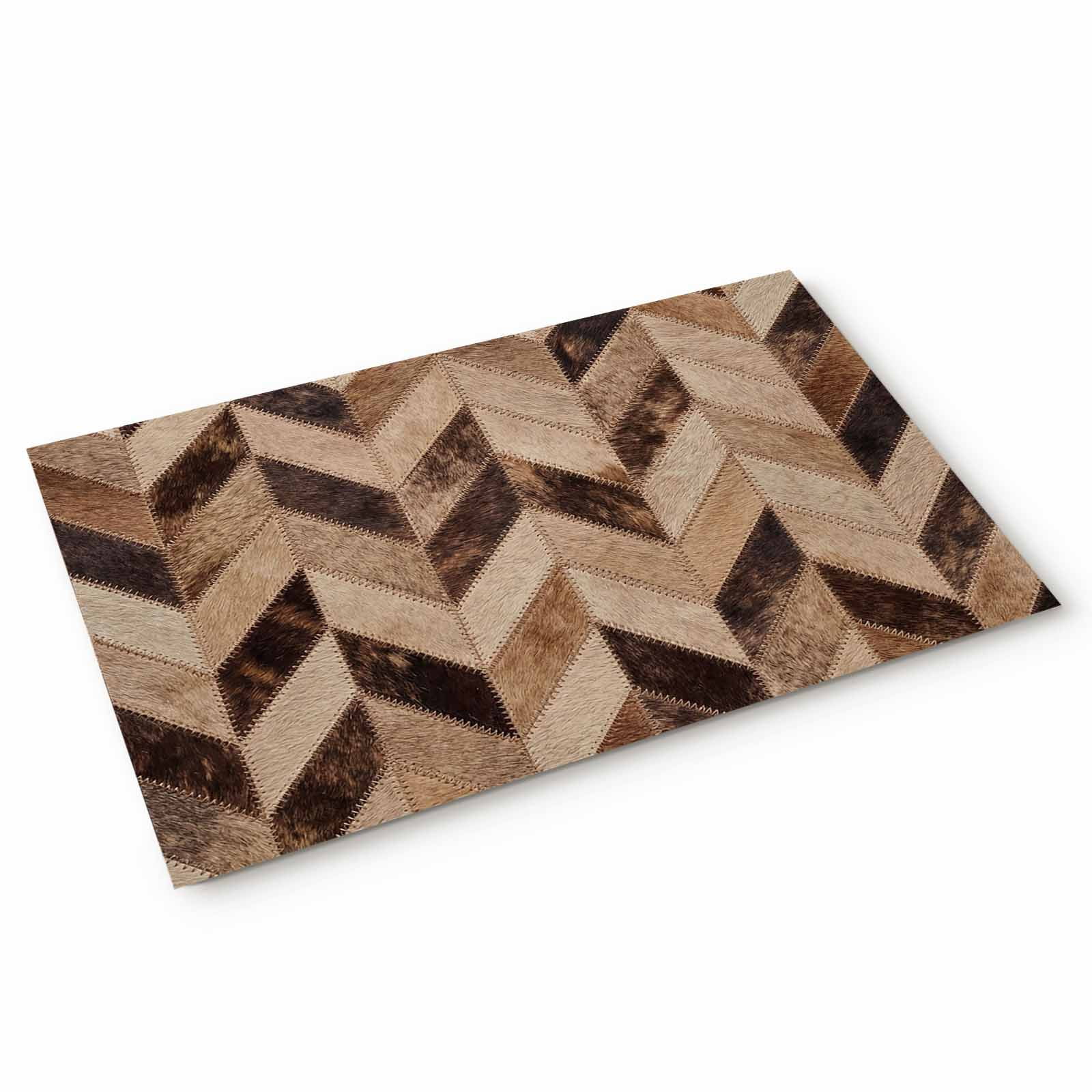 Chevron Hide Door Mat Rustic Vintage Western Abstract Brown Beige Tan ...