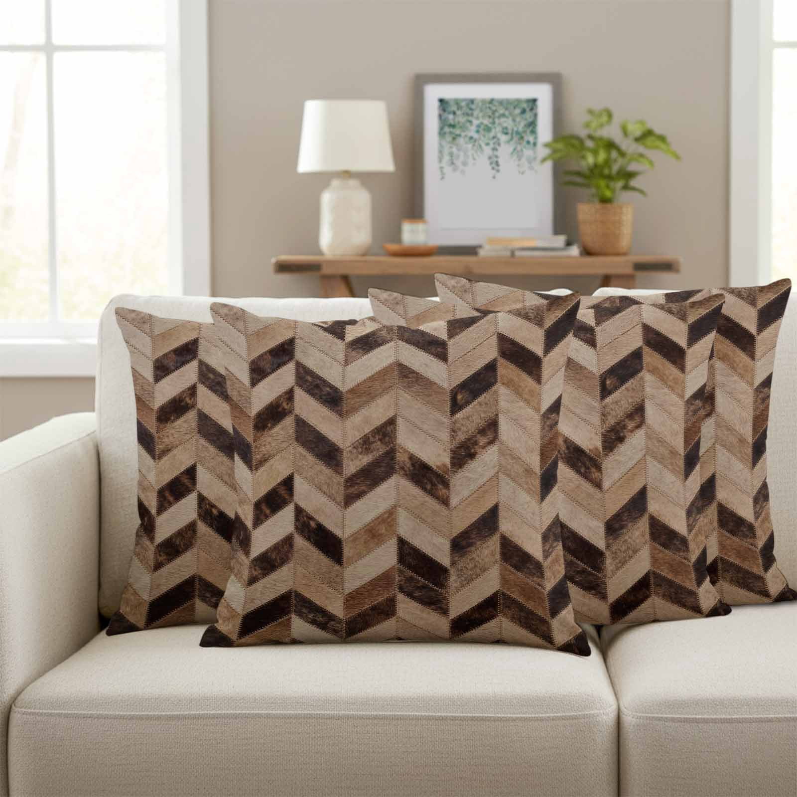 Chevron Hide Pillow Covers Set of 4, Rustic Vintage Western Abstract ...