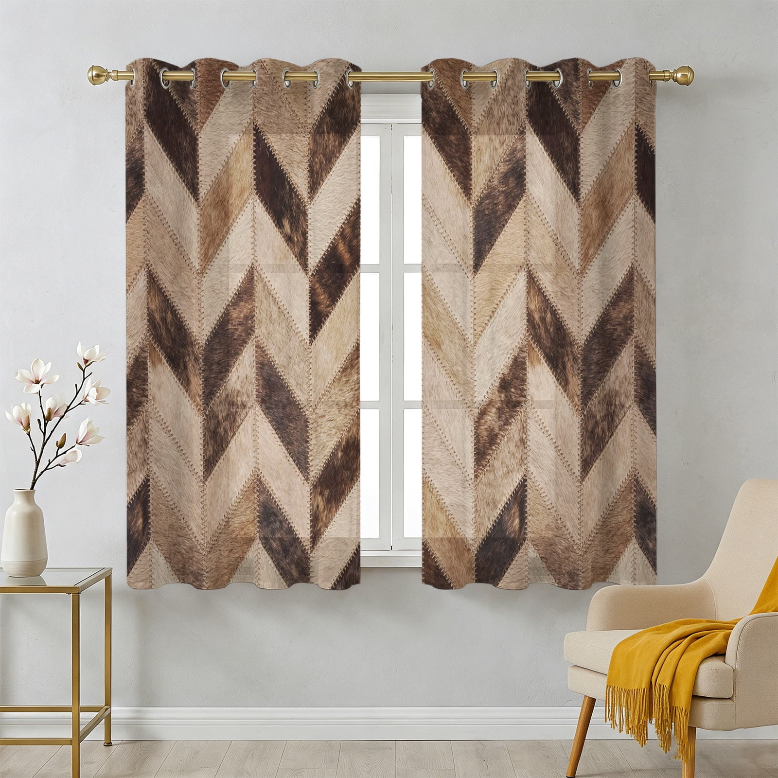 Chevron Hide Sheer Curtains 45 Inch Long 2 Panels, Rustic Vintage ...