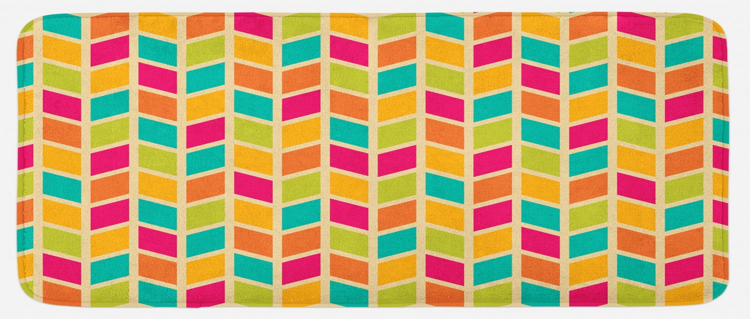 Chevron Kitchen Mat, Energetic Colorful Geometry Chevron Stripes ...