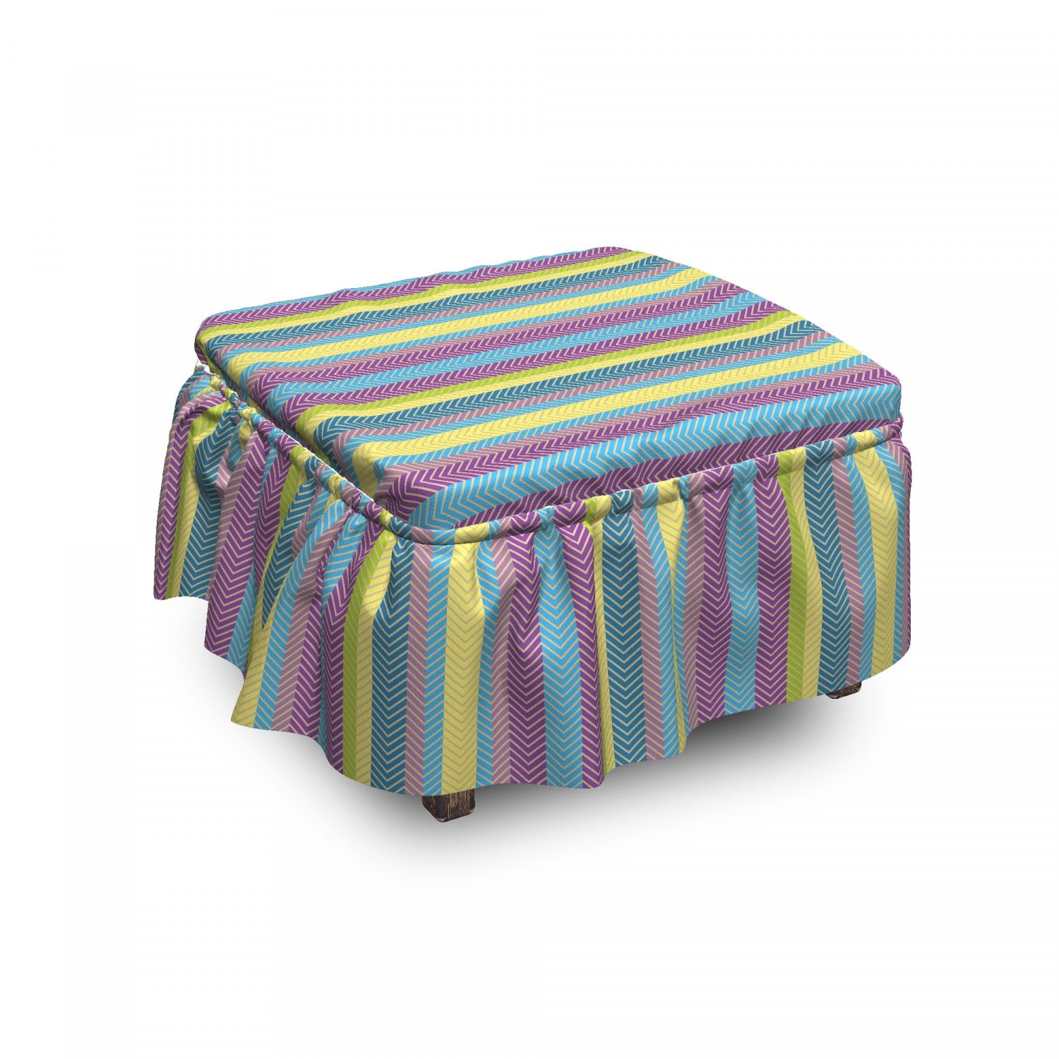 Chevron Ottoman Cover, Colorful Zigzag Lines, 2 Piece Slipcover Set ...