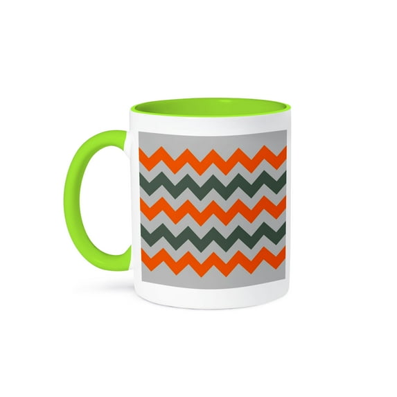 Chevron Pattern In Grey Light Grey And Orange, 11oz Two-Tone Green Mug ...