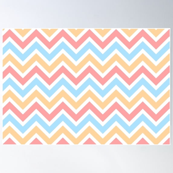 Chevron Pattern. Pastel Red Blue Orange Color Poster Wall Art Modern ...
