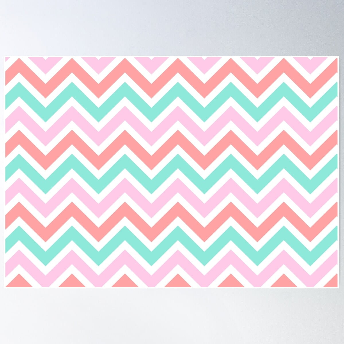 Chevron Pattern. Pastel Red Pink Green Color Poster Wall Art Modern ...
