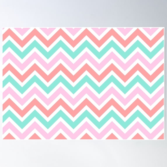 Chevron Pattern. Pastel Red Pink Green Color Poster Wall Art Modern ...