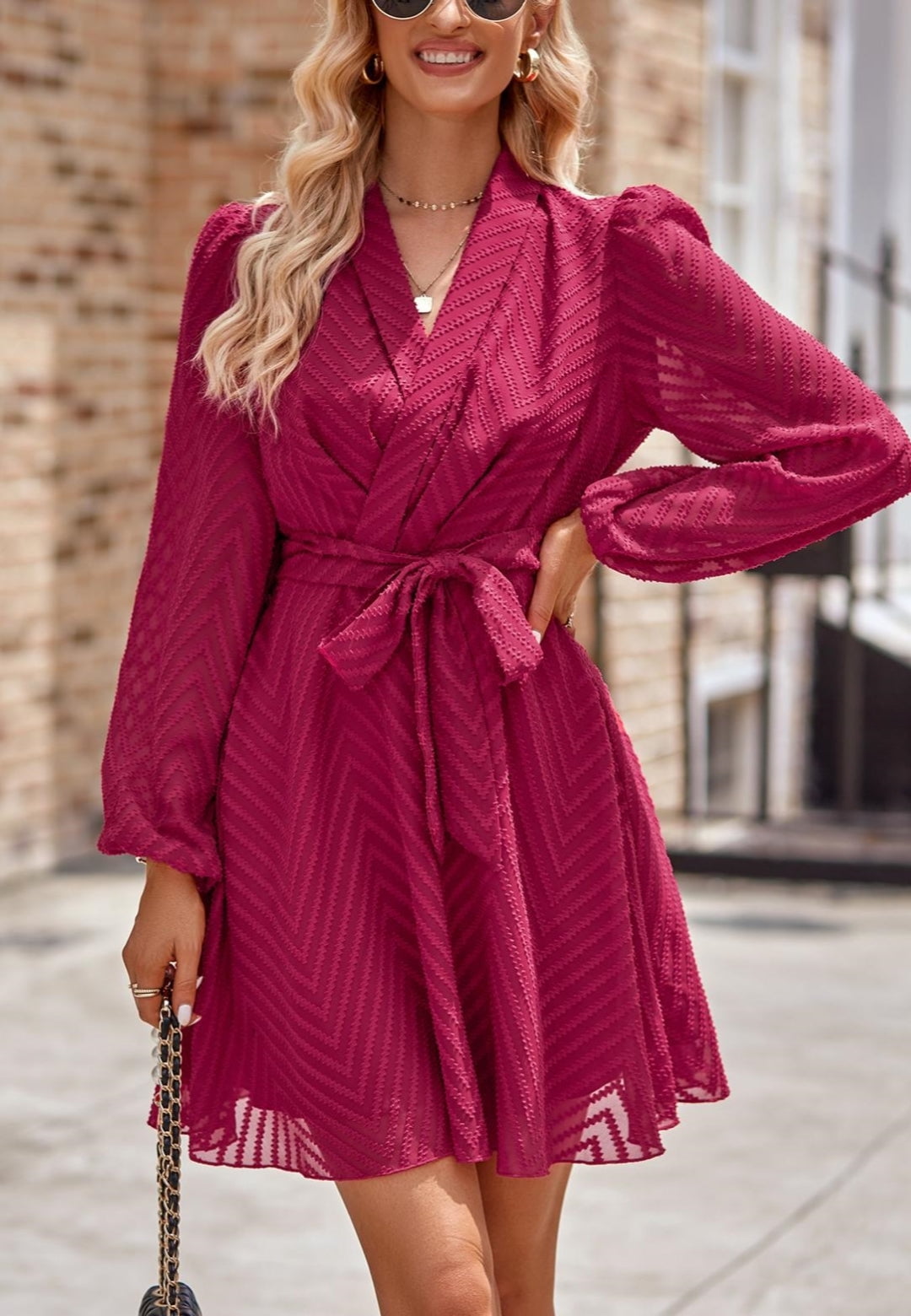 Chevron Pattern Shawl Collar Dress, Red, Large - Walmart.com