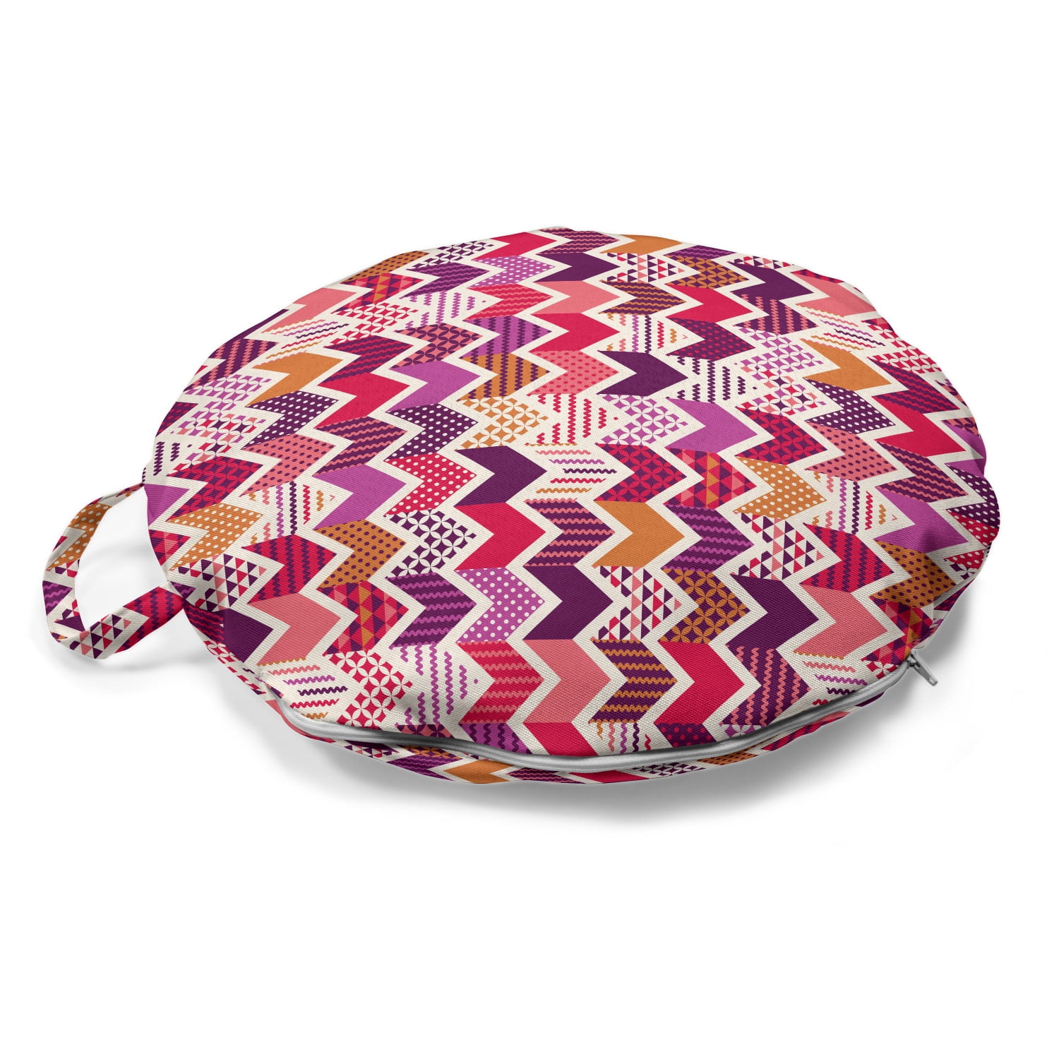 Chevron Round Floor Cushion with Handle, Colorful Arrow Motifs Chevron ...