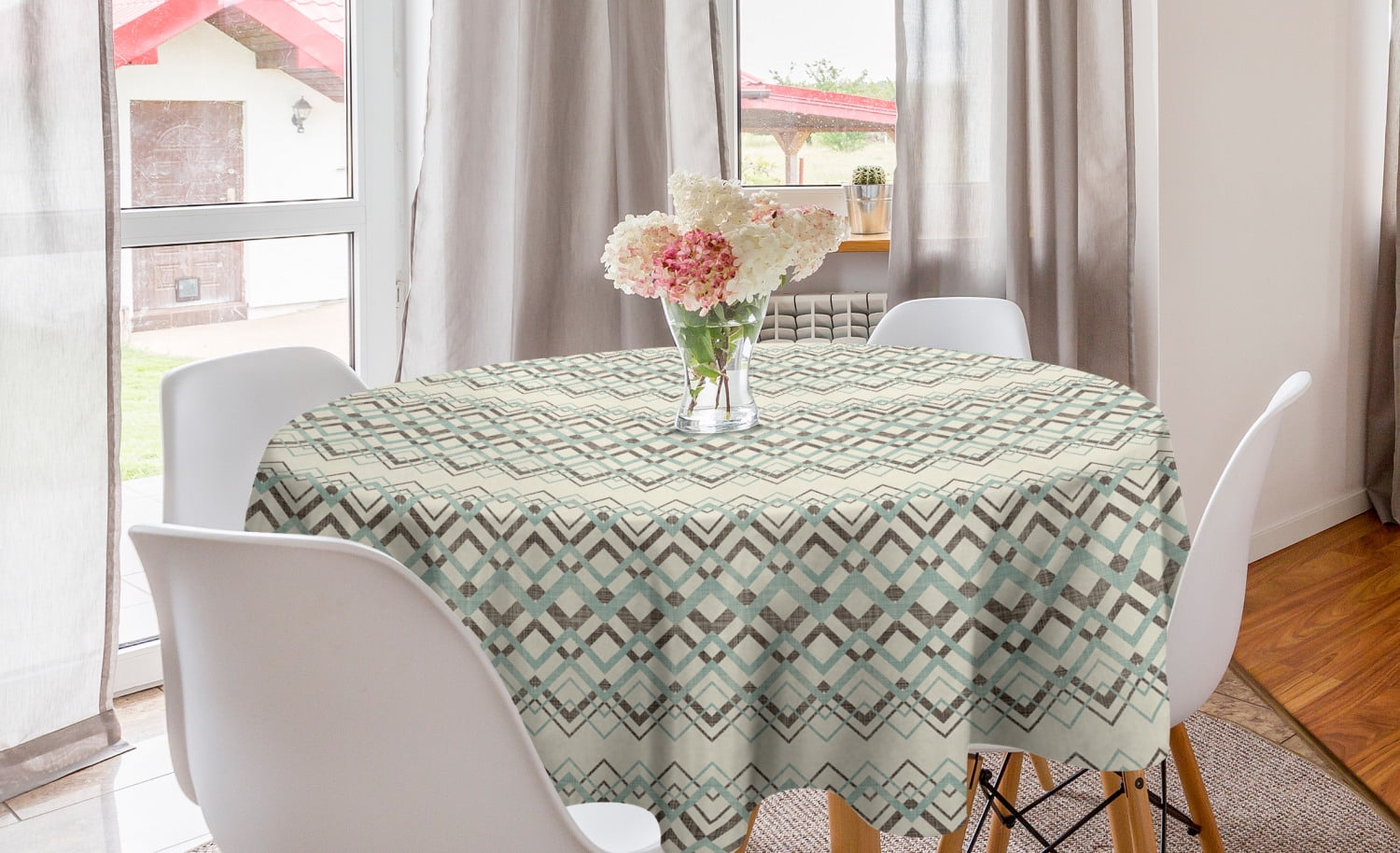 Chevron Round Tablecloth, Vintage Overlapping Zigzag Lines Thin and ...