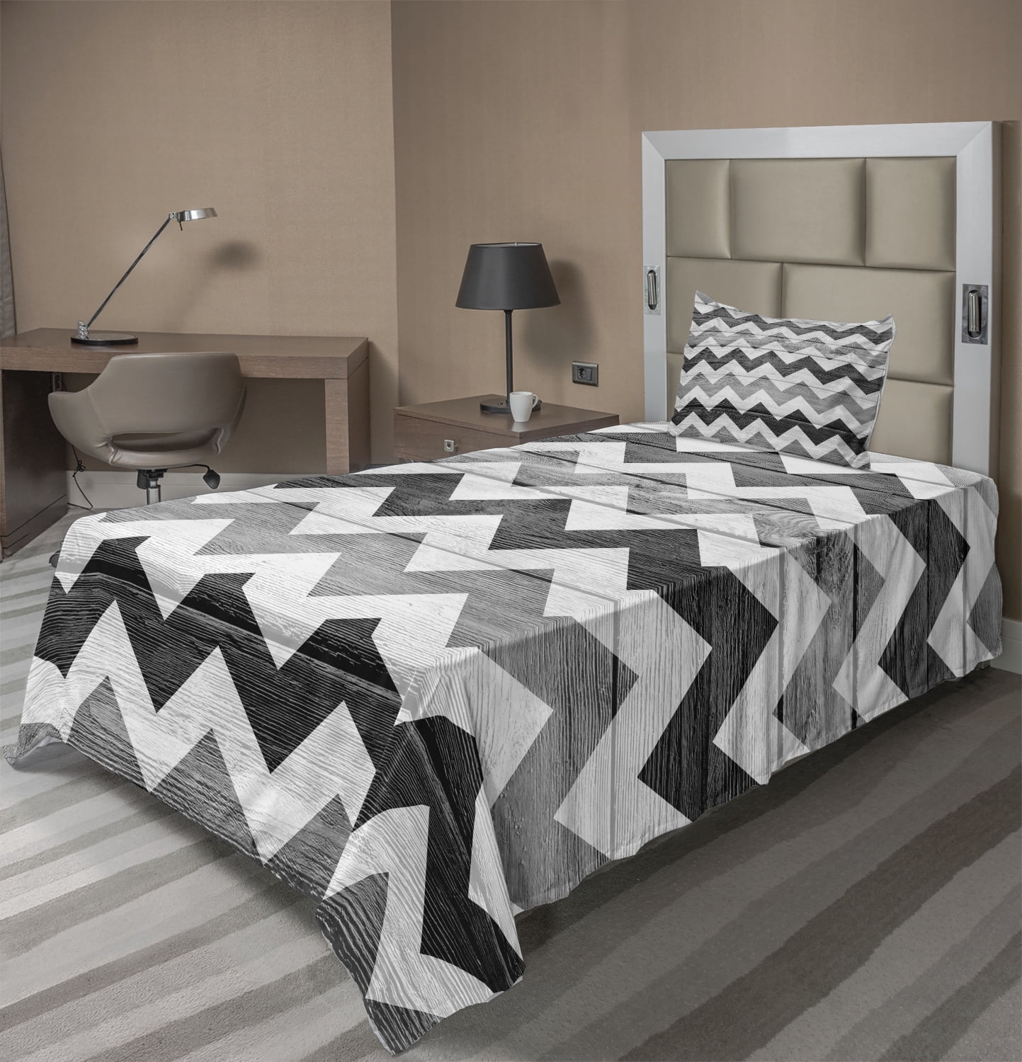 Chevron Sheet Set, Zig Zag Lines Pattern on Wooden Looking Background ...