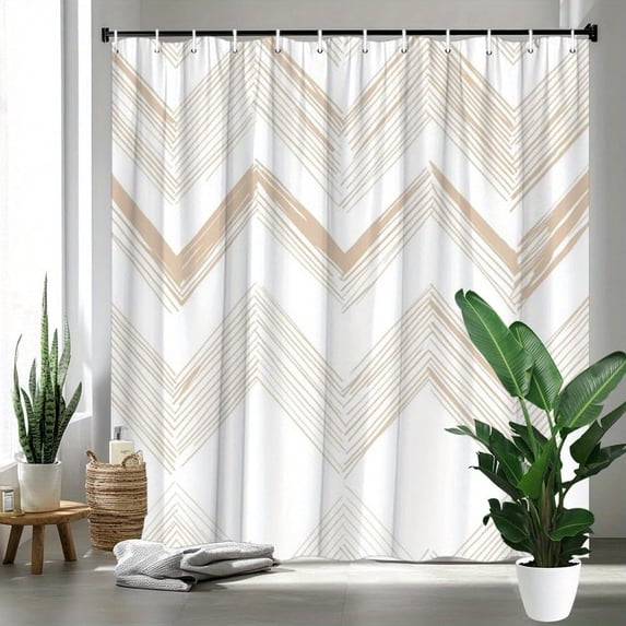 Chevron Shower Curtain Triangular Light Beige Outline White Rustic ...