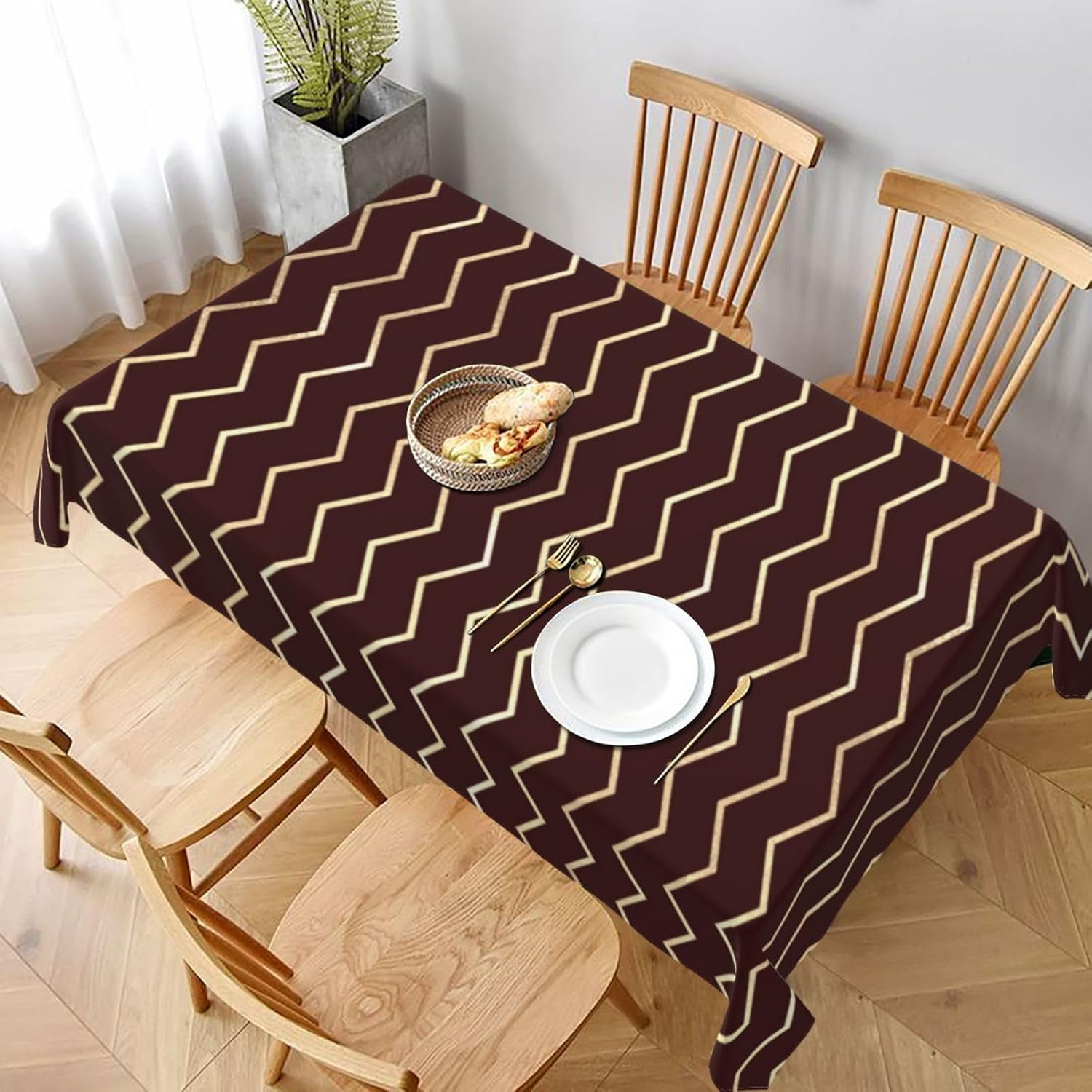 Chevron Stripes Lines Gold Metallic Burgundy Maroon Rectangle Table ...