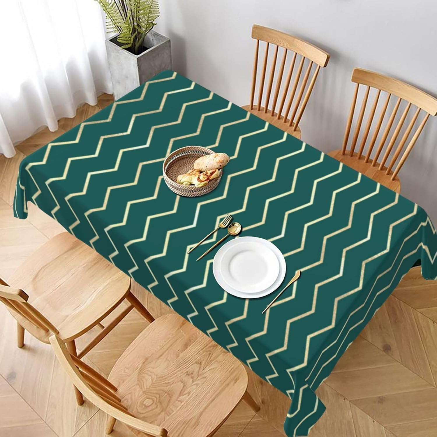 Chevron Stripes Lines Gold Metallic Teal Rectangle Table Cloth Soft ...