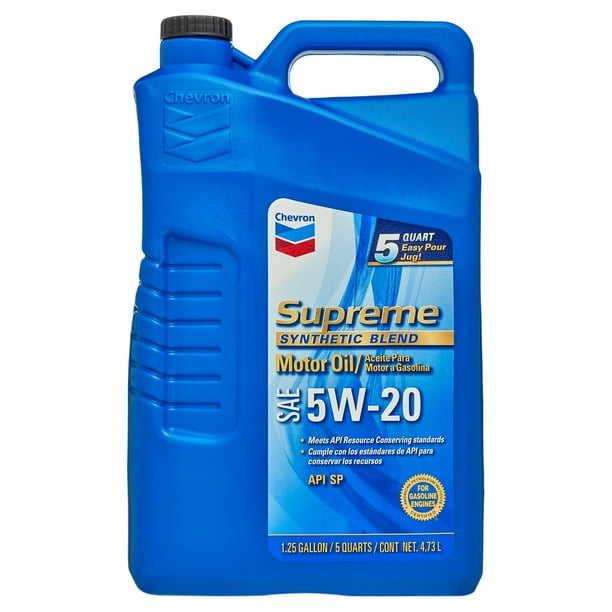 Chevron Supreme Synthetic Blend Motor Oil 5W-20, 5 Quart - Walmart.com