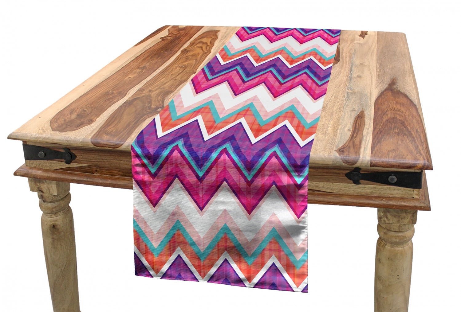 Chevron Table Runner, Chevron Motifs Different Colors with Variable Angles Parallel Lines Groovy ...
