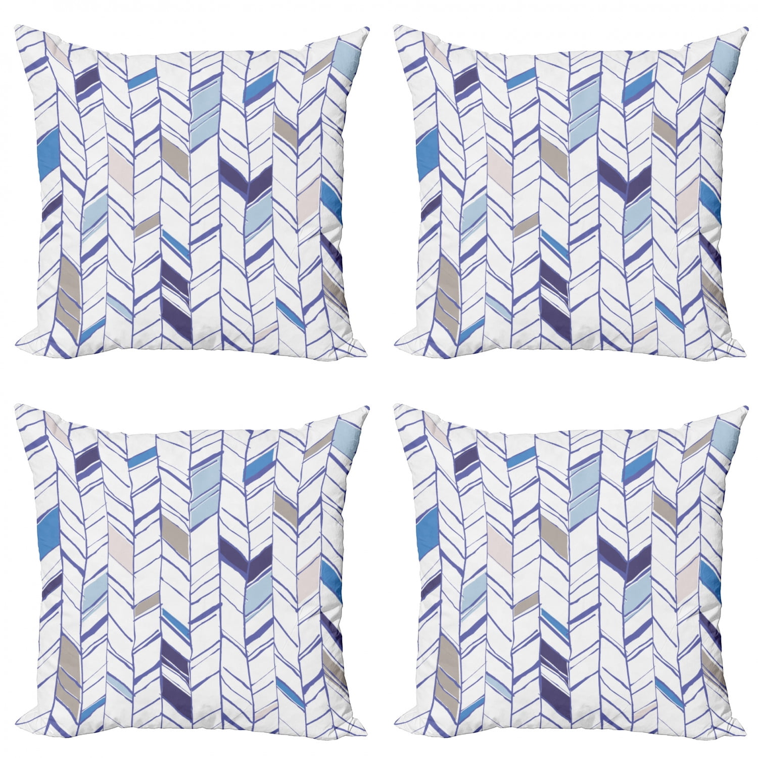 Ambesonne Tribal Throw Pillow Cover 4 Pack, Boho Zigzag Sketchy Line ...