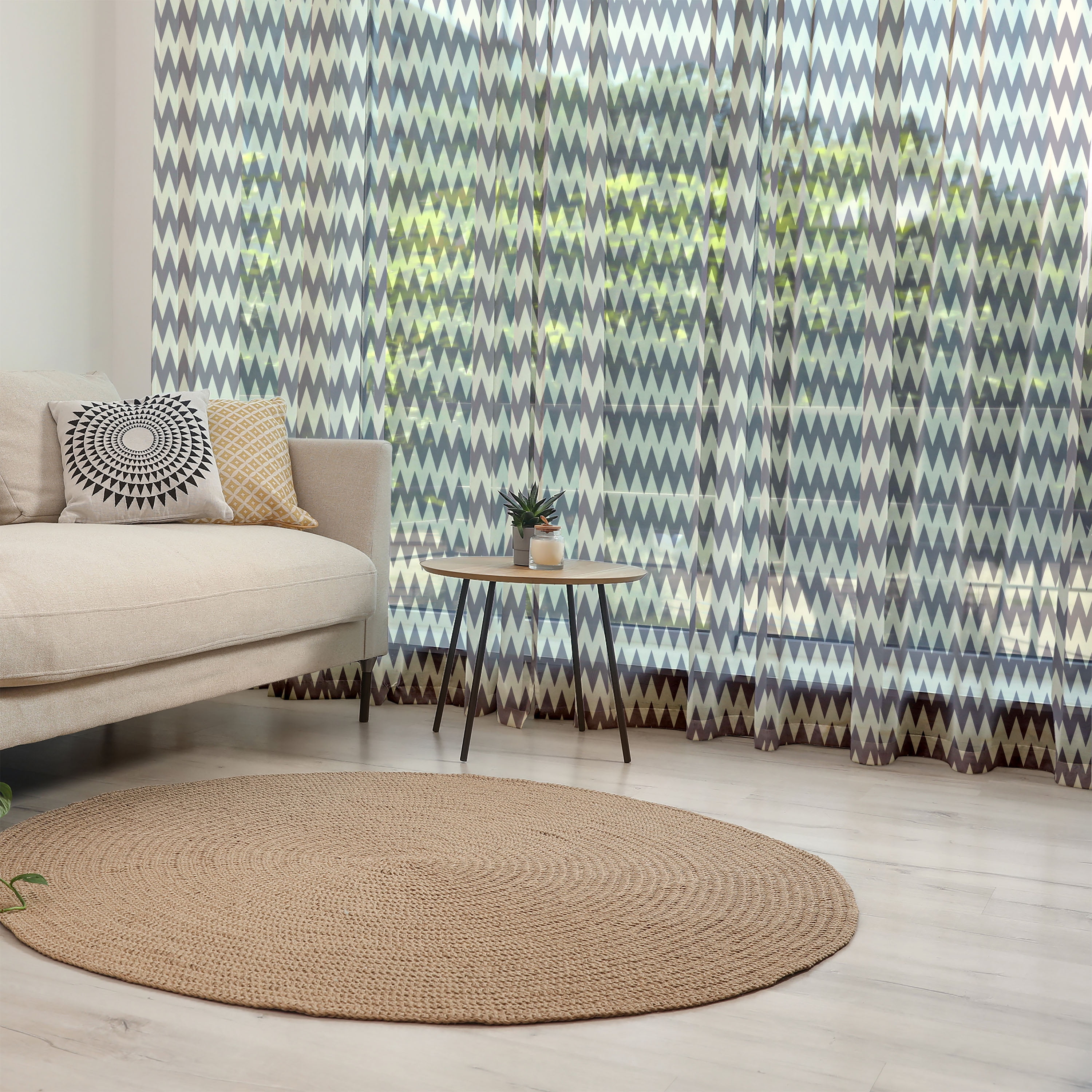 Chevron Tulle Curtains with Rod Pocket, Horizontal Narrow Sharp Edged ...