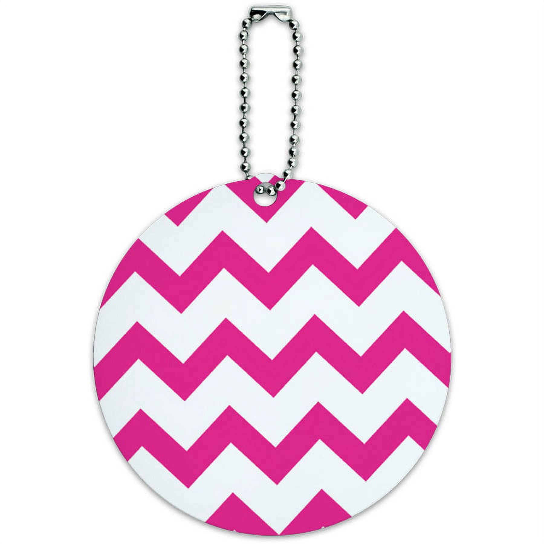 Chevrons Pink Round Luggage ID Tag Card for Suitcase or Carry-On ...