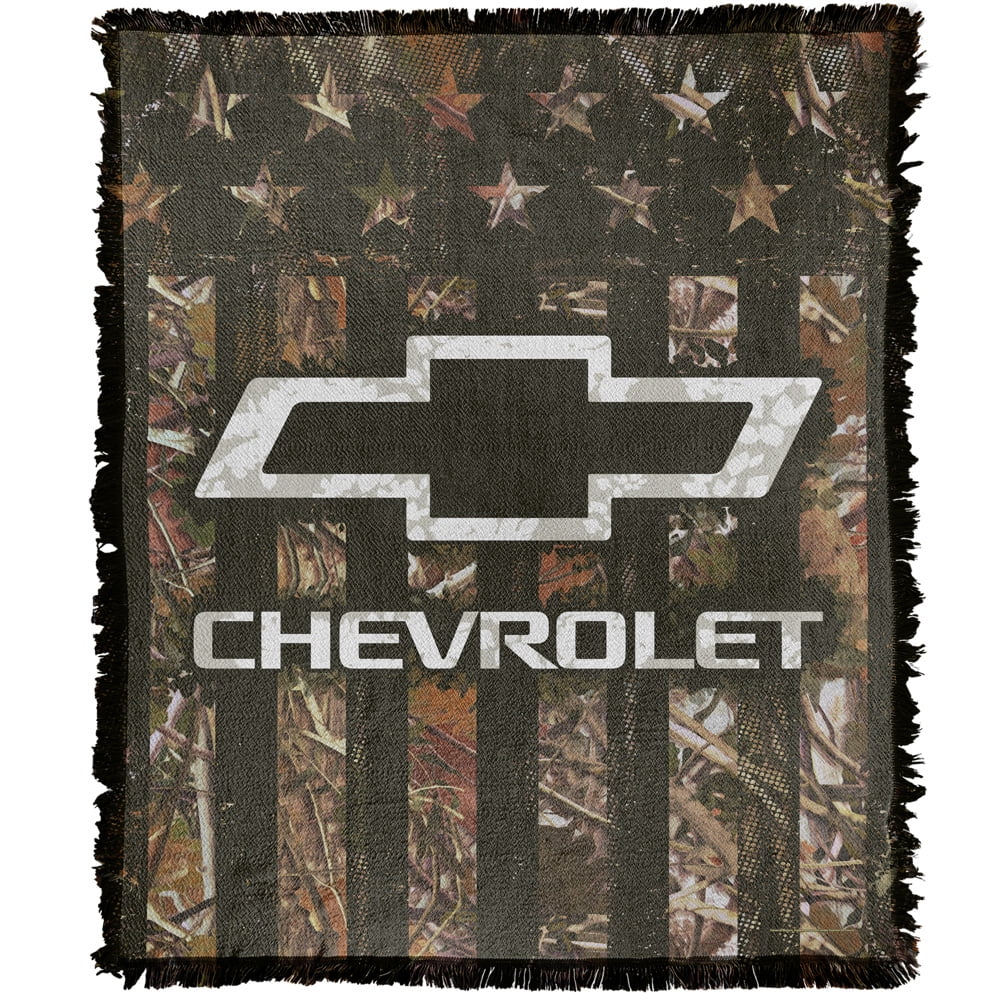 Chevy Blanket, 50'x60' Camo Logo Woven Tapestry Cotton Blend Fringed ...