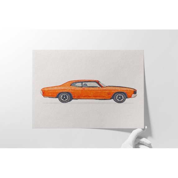 Chevy Chevelle Ss Print: Retro Orange Muscle Car Art #65, Unframed ...