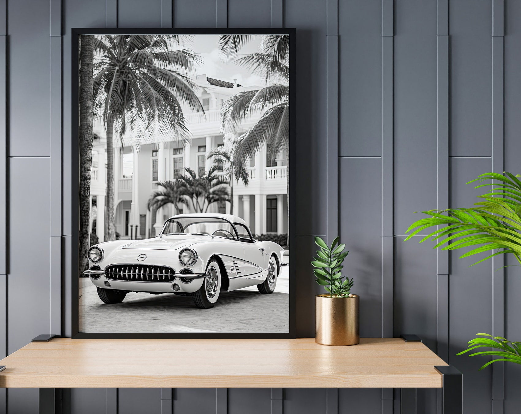 Chevy Corvette C1 Black & White Car Poster Print Classic Car Poster Art ...