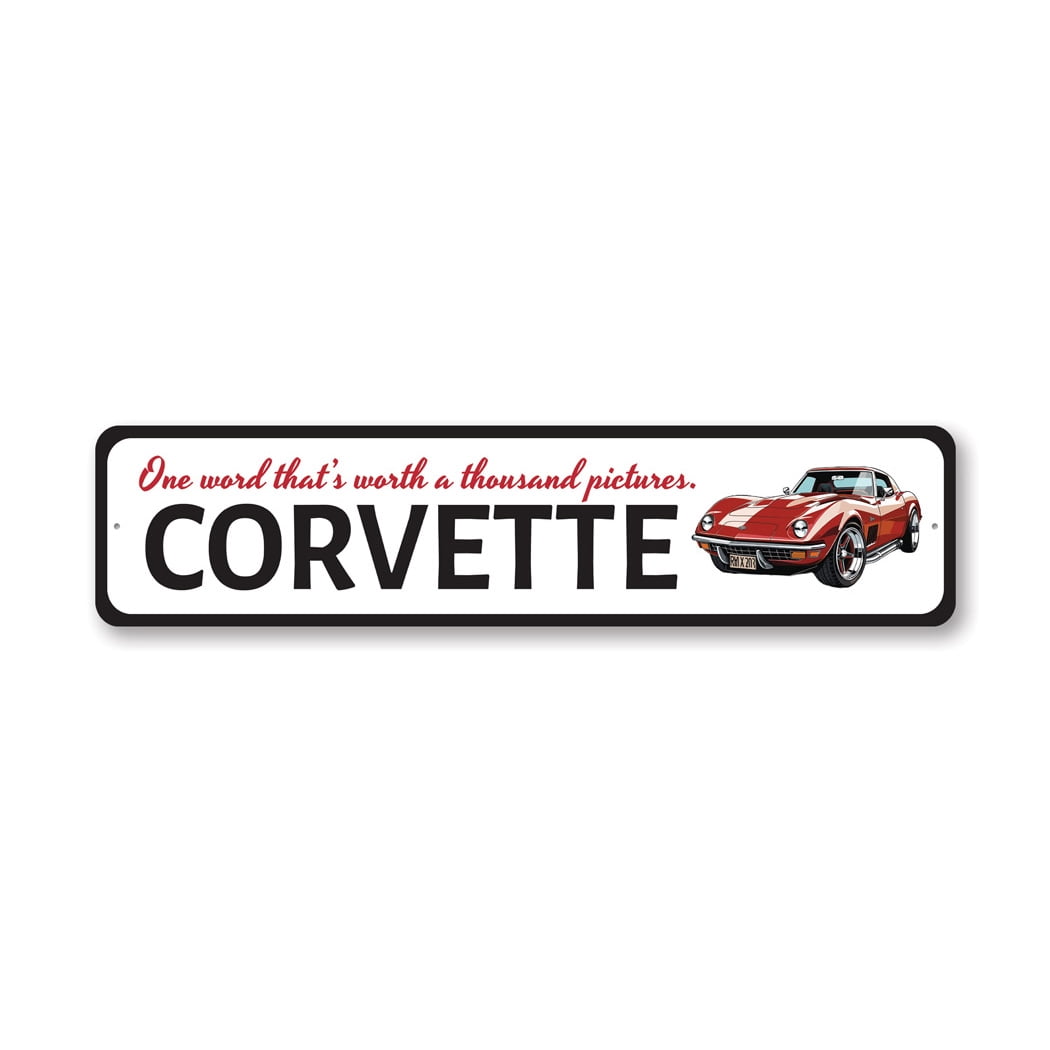 Chevy Corvette Man Cave Wall Aluminum Metal Decor Sign - 4x18 inches ...